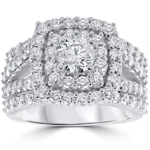 3 ct diamond engagement wedding cushion halo ring set 10k white gold - size 9