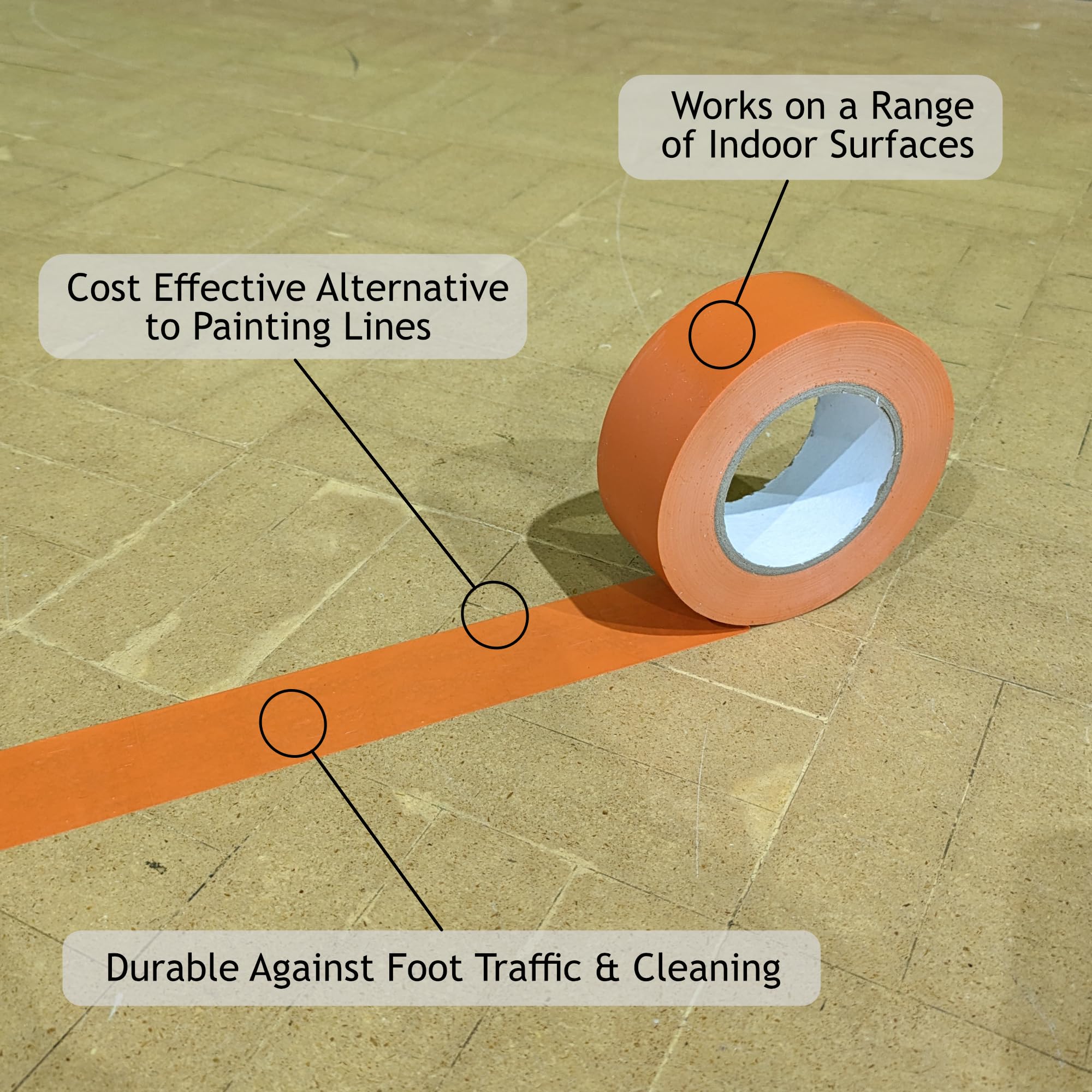 Quick Court Indoor Pickleball Court Tape, The Complete Pickleball Court Marking Kit - 2'' x 230FT, Pickleball Court Marking Tape with Instructions Included for Fast Court Marking (Orange)