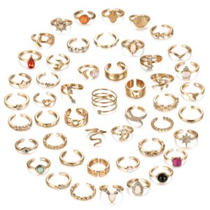 subiceto 48pcs open toe rings set for women men adjustable vintage retro knuckle ring bohemian toe finger tail ring summer beach foot jewelry gold