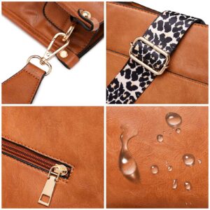 Women Shoulder Crossbody Bag Vintage Handbags Purse with Leopard Guitar Strap Medium Satchel Hobo Bag, Khaki