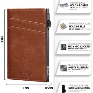 TOYFID Minimalist Wallet for Men,Slim Wallet for Men,Pop Up Wallet, Slim Card Holder RFID Blocking, Leather Wallets with Money Pocket,Minimalist Card Case Up to 11 Credit Cards (Brown)