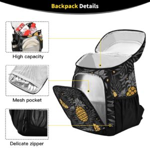 Tropical Pineapples Palm Leaves Cooler Backpack Insulated Leak Proof Beach Cooler Bag 30 Cans Waterproof Lightweight Soft Lunch Picnic Hiking Camping Backpack Cooler for Men Women