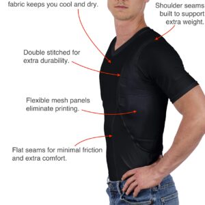 CCW Tactical Concealed Carry Holster Shirt | Secure Hook & Loop Pocket with Large Storage | All Season Moisture Wicking Compression Shirt | Mens V-Neck, Black XL