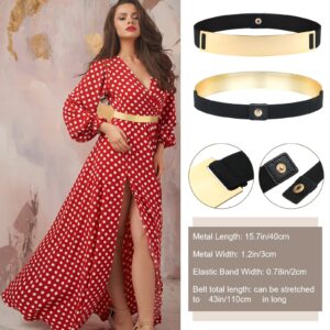 Zhanmai 4 Pieces Belts for Women Metal Gold Stretch Waist Belt Skinny Wide Chain Belt Elastic Belt for Dress (Black, Simple Style)