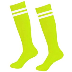 heccei kids soccer socks, 1 pair knee high socks striped tube socks for athletic team sports for youth boys & girls 5-10 years old (green)