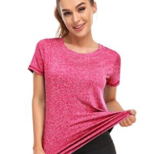 Abrooical Running Shirts Women Yoga Loose Fit Workout Tees for Women Short Sleeve Sports Tops Red XX-Large