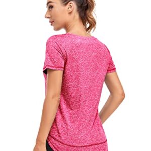 Abrooical Running Shirts Women Yoga Loose Fit Workout Tees for Women Short Sleeve Sports Tops Red XX-Large