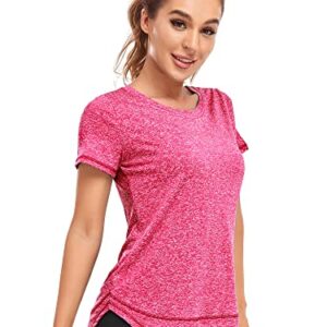 Abrooical Running Shirts Women Yoga Loose Fit Workout Tees for Women Short Sleeve Sports Tops Red XX-Large