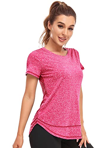 Abrooical Running Shirts Women Yoga Loose Fit Workout Tees for Women Short Sleeve Sports Tops Red XX-Large