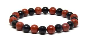 natural aaa genuine red jasper and black onyx bracelet, natural sun red jasper, crystal healing, fertility bracelet, abundance wealth, blance peace harmony, 8 mm, red jasper and black onyx