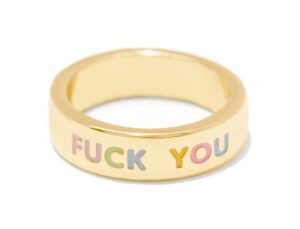 colorful bling fuck you ring y2k gold plated enamel stackable knuckle joint ring for women inspirational middle finger tail band ring personality jewelry gifts-size 7