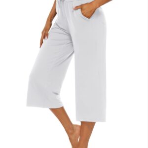 OYANUS Capris for Women Casual Summer Loose Comfy Drawstring Wide Leg Capri Pants with Pockets White-3XL