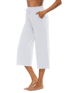 oyanus capris for women casual summer loose comfy drawstring wide leg capri pants with pockets white-3xl