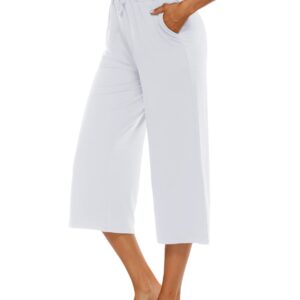 OYANUS Capris for Women Casual Summer Loose Comfy Drawstring Wide Leg Capri Pants with Pockets White-3XL