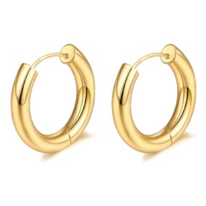 8years chunky gold hoop earring for women, 18k gold plated lightweight thick gold hoops earrings, hypoallergenic gold hoops trendy jewelry for gift (gold-20mm)