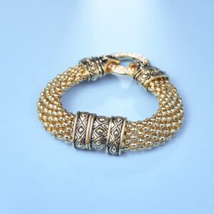 UNY Popcorn Chain Center Circle Pave Stone Unique Bracelet Magnetic Claps Designer Inspired Jewelry (Gold)