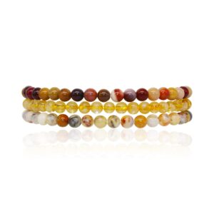 joy happiness attract positive energy stackable beaded gemstone crystal bracelet set - solar plexus - citrine, crazy lace agate, mookaite