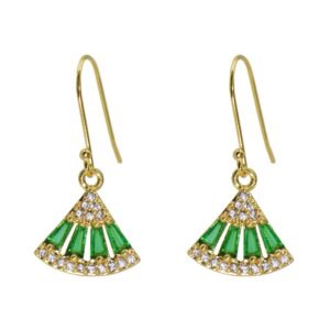 momocat 18k gold plated triangle small emerald green and gold statement fringe hanging chandelier rhinestone drop earrings for women jewelry dangle fashion