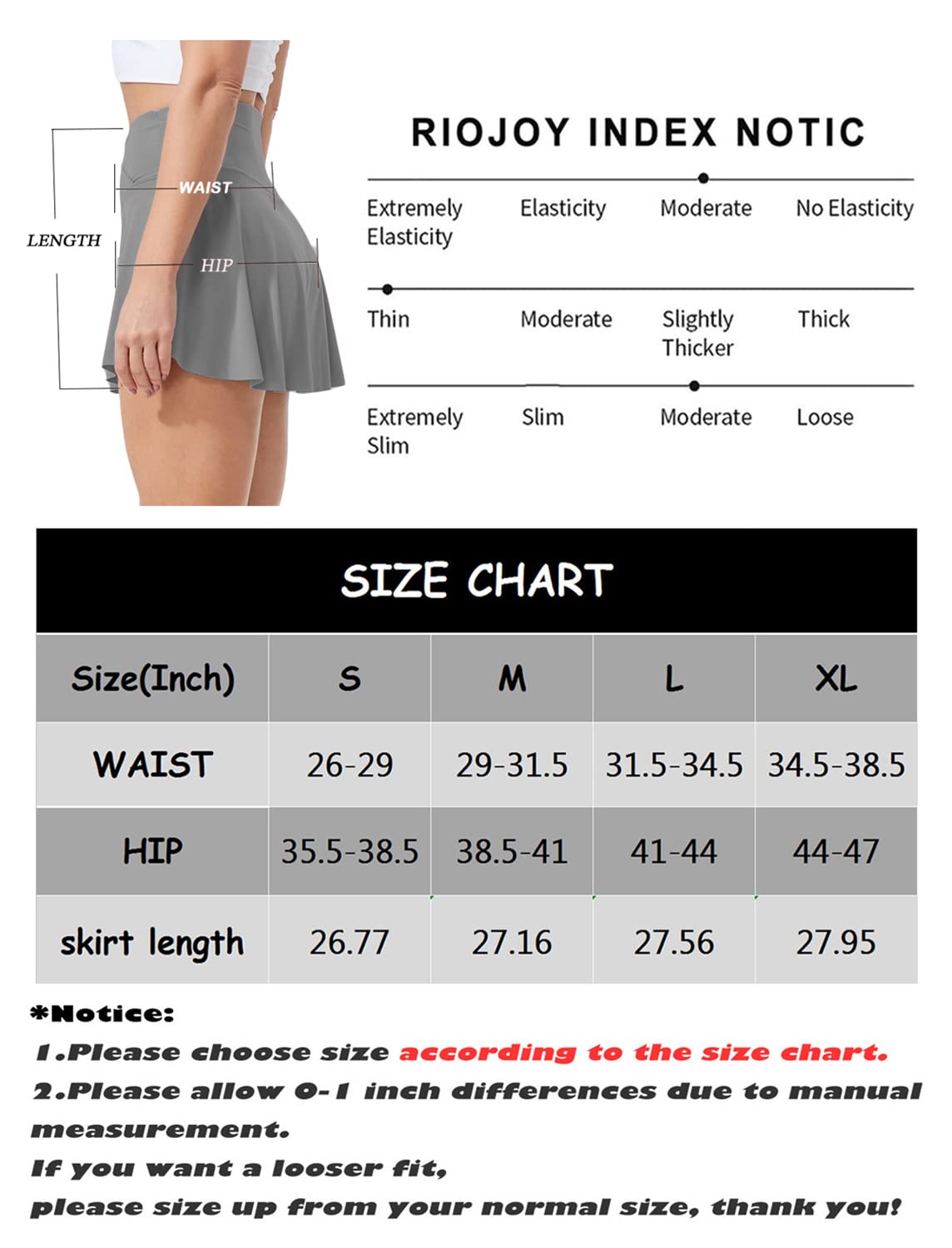 RIOJOY Tennis Skirts for Women with Pockets Inner Shorts Cross High Waisted Golf Athletic Running Workout Sports Outfits(A# V-Waist Grey,S)