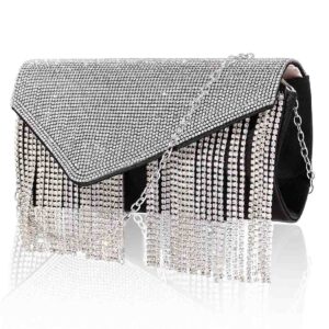 yokawe crystals clutch purses for women bling tassel rhinestone evening bag crossbody bags wedding prom club party handbags