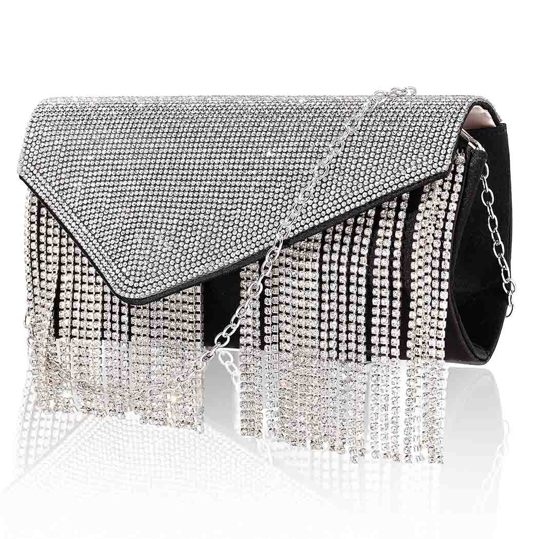 Yokawe Crystals Clutch Purses for Women Bling Tassel Rhinestone Evening Bag Crossbody Bags Wedding Prom Club Party Handbags