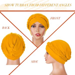 9 Pack Braid Turban Cap for Women Ethnic Bohemia Twisted Hair Cover Wrap Hat African Pre Tied Bonnet Chemo Cancer Braid Turban Hat Beanies Headwear Multicoloured