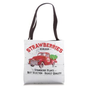 strawberry farm farmhouse strawberries old red farm truck tote bag