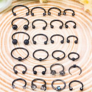 Yaalozei 16G Septum Rings Jewelry Stainless Surgical Steel Opal Flower Black Moon Septum Nose Lip Ring Hoop Earring Clicker Horseshoe Barbell Smiley Piercing Jewelry for Men Women 8mm 10mm 12mm 14mm