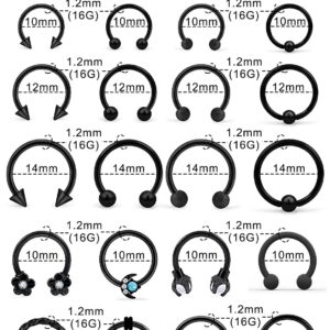 Yaalozei 16G Septum Rings Jewelry Stainless Surgical Steel Opal Flower Black Moon Septum Nose Lip Ring Hoop Earring Clicker Horseshoe Barbell Smiley Piercing Jewelry for Men Women 8mm 10mm 12mm 14mm