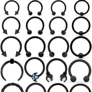 Yaalozei 16G Septum Rings Jewelry Stainless Surgical Steel Opal Flower Black Moon Septum Nose Lip Ring Hoop Earring Clicker Horseshoe Barbell Smiley Piercing Jewelry for Men Women 8mm 10mm 12mm 14mm