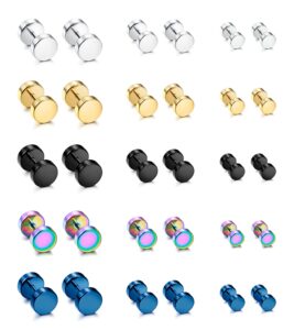 fibo steel 15 pairs fake gauge earrings for men women stainless steel stud earrings cheater plug earrings faux gauges ear tunnel set 4/6/8mm