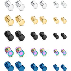 FIBO STEEL 15 Pairs Fake Gauge Earrings for Men Women Stainless Steel Stud Earrings Cheater Plug Earrings Faux Gauges Ear Tunnel Set 4/6/8mm