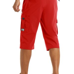 TACVASEN Mens Capris Shorts Men's Below Knee Shorts Red Cargo Shorts Tactical Workout Shorts Casual Hiking Shorts Zipper Pocket Shorts Men