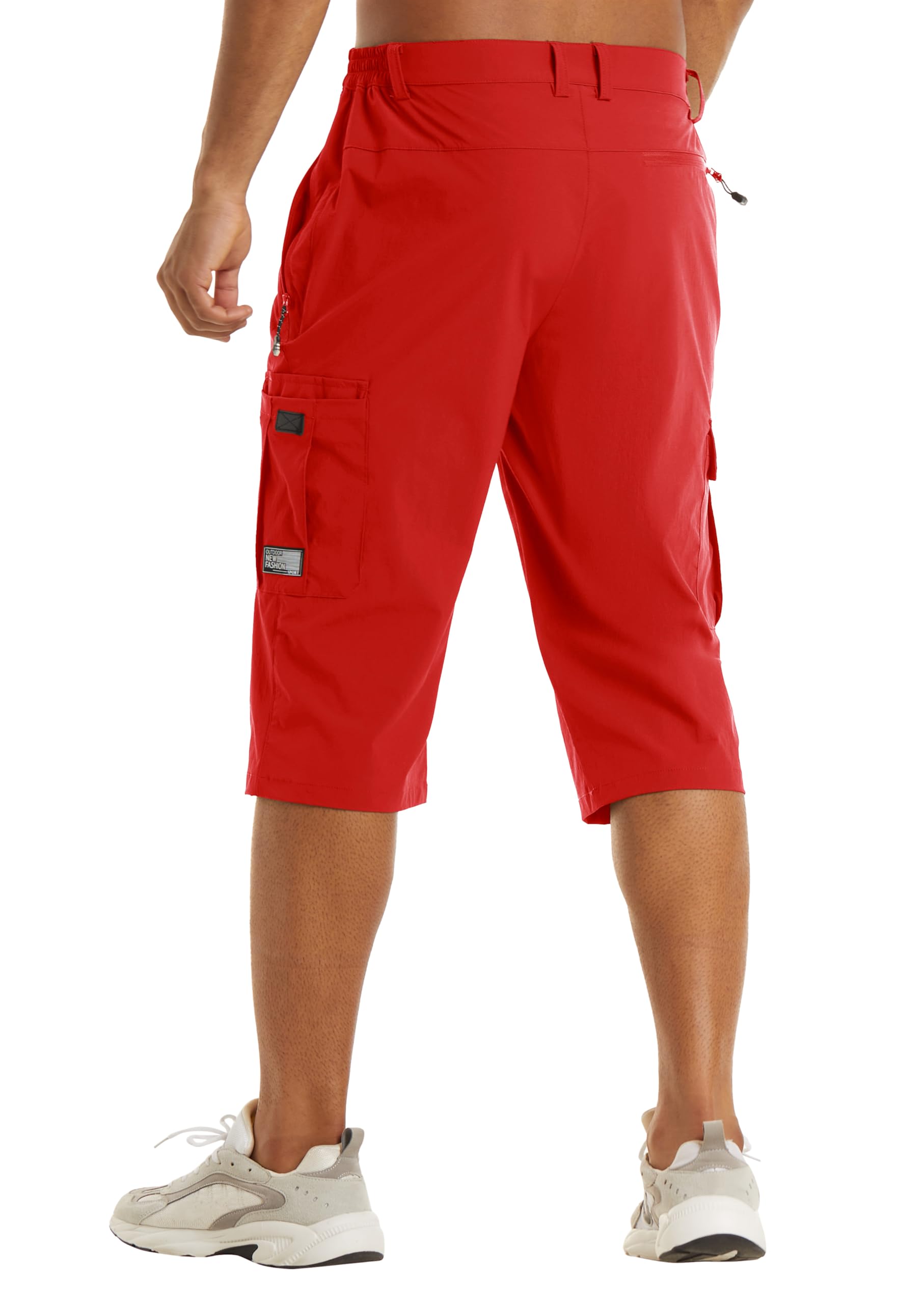 TACVASEN Mens Capris Shorts Men's Below Knee Shorts Red Cargo Shorts Tactical Workout Shorts Casual Hiking Shorts Zipper Pocket Shorts Men