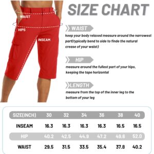 TACVASEN Mens Capris Shorts Men's Below Knee Shorts Red Cargo Shorts Tactical Workout Shorts Casual Hiking Shorts Zipper Pocket Shorts Men