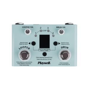 playwell drum machine looper with tuner - 11 minutes looper 30 drums - link app to customize, edit and share drum codes - two kinds of power supply - headphone jack，digital display，led indicator