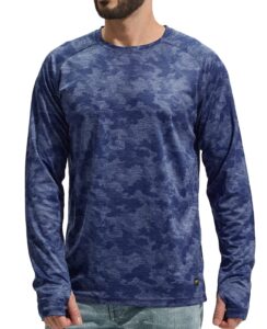 mier men's long sleeve camouflage shirts uv protection fishing hiking camo t-shirts with thumbholes dry fit, ocean blue, m