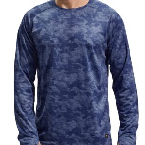 MIER Men's Long Sleeve Camouflage Shirts UV Protection Fishing Hiking Camo T-Shirts with Thumbholes Dry Fit, Ocean Blue, M