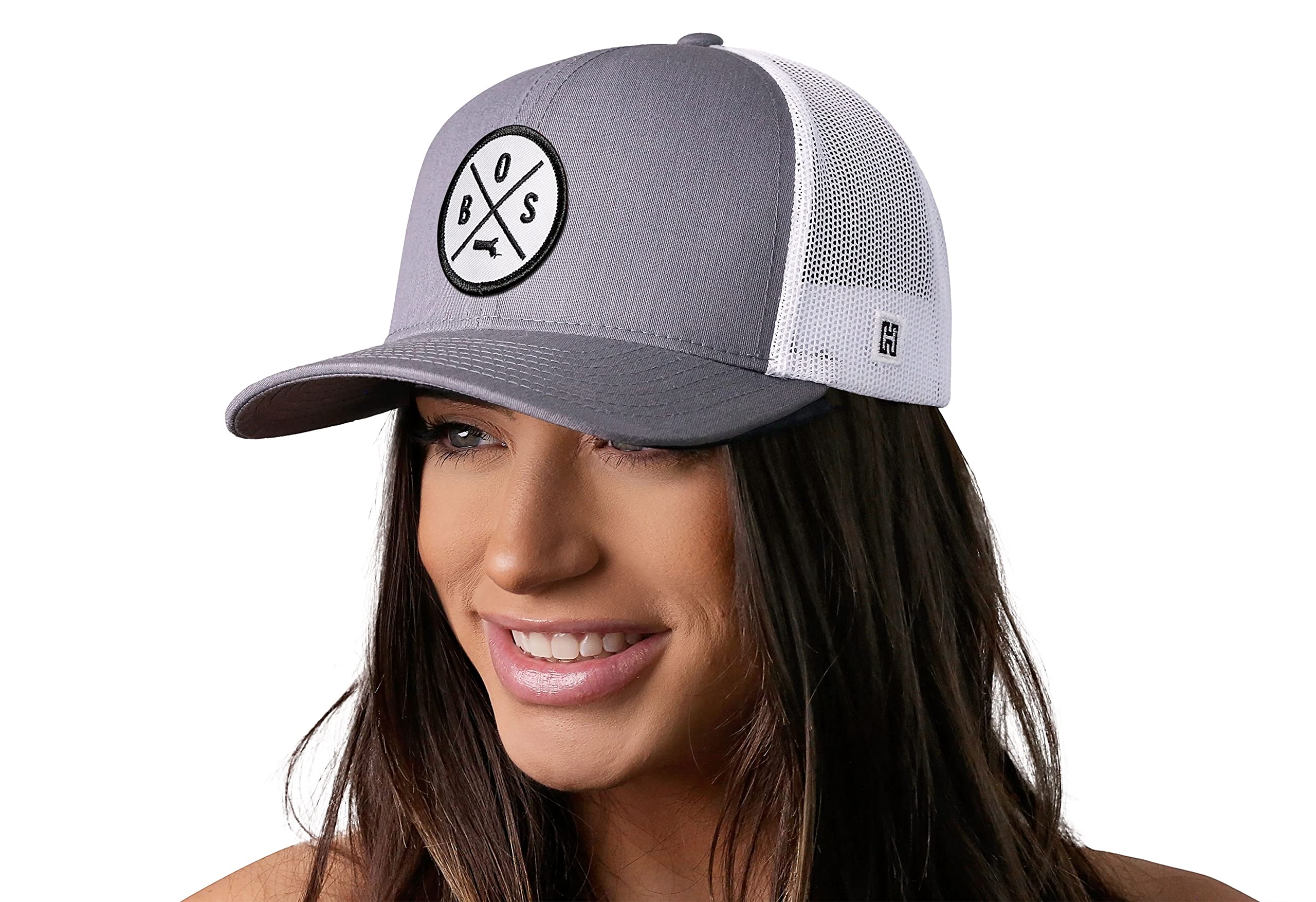 HAKA Boston Hat – BOS Trucker Hat for Men & Women, Adjustable Baseball Cap, Mesh Snapback, Outdoor Golf Hat - Gray & White