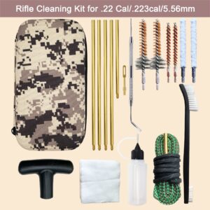 APCHYWELL Rifle Pistol Gun Cleaning Kit for 22LR .22 Cal with Gun Snakes, Bore Chamber Brushes, 32inch Brass Cleaning Rod, Cotton mop, in Compact Zippered Case