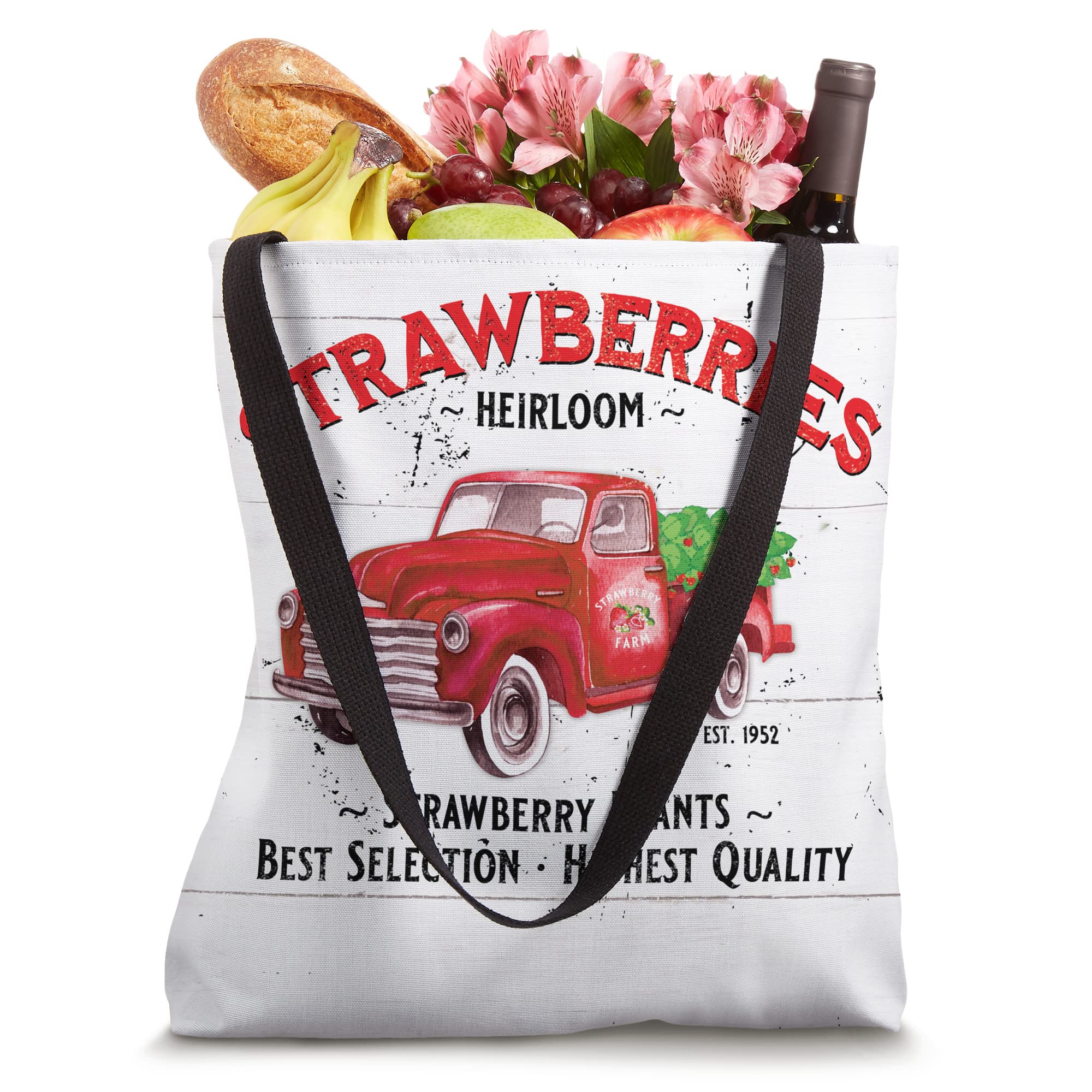 Strawberry Farm Farmhouse Strawberries Old Red Farm Truck Tote Bag