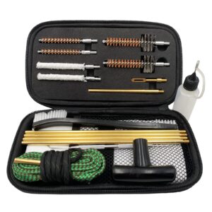 APCHYWELL Rifle Pistol Gun Cleaning Kit for 22LR .22 Cal with Gun Snakes, Bore Chamber Brushes, 32inch Brass Cleaning Rod, Cotton mop, in Compact Zippered Case