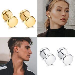 FIBO STEEL 15 Pairs Fake Gauge Earrings for Men Women Stainless Steel Stud Earrings Cheater Plug Earrings Faux Gauges Ear Tunnel Set 4/6/8mm