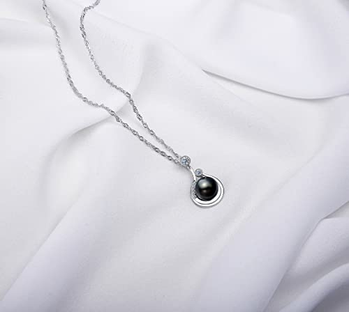 QuakerBrid South Sea Tahitian Cultured Genuine Black Pearl Necklace VVS D color Moissanite and AAAA Quality 10mm Round Black Pearl Pendant Necklace 18K Gold Plated Sterling Silver Gift for Women Wife