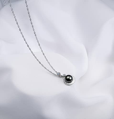 QuakerBrid South Sea Tahitian Cultured Genuine Black Pearl Necklace VVS D color Moissanite and AAAA Quality 10mm Round Black Pearl Pendant Necklace 18K Gold Plated Sterling Silver Gift for Women Wife