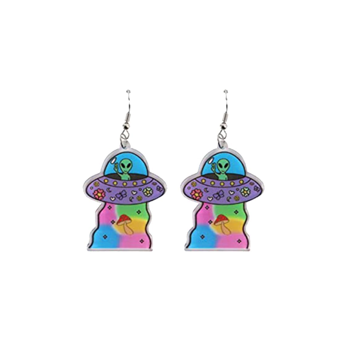 Acrylic Alien Earrings UFO Dangle Earrings for Women Cute Funny Novelty Earrings Jewelry (Colored alien-A)