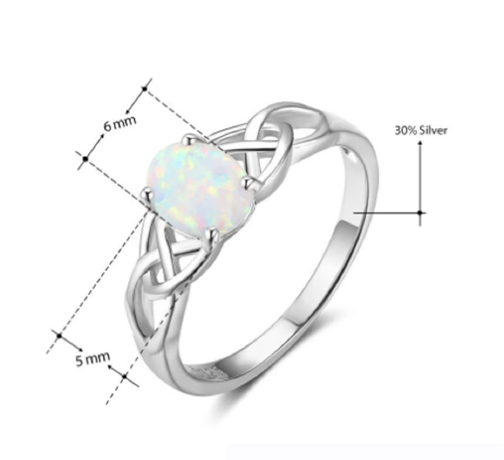 HUKQBUNX 925 Sterling Silver Oval Moonstone Celtic Trinity Diamond Inlaid Women's Personalized gem Ring Size 6-10 (Size 10)