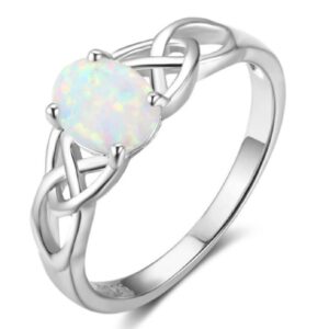 HUKQBUNX 925 Sterling Silver Oval Moonstone Celtic Trinity Diamond Inlaid Women's Personalized gem Ring Size 6-10 (Size 10)