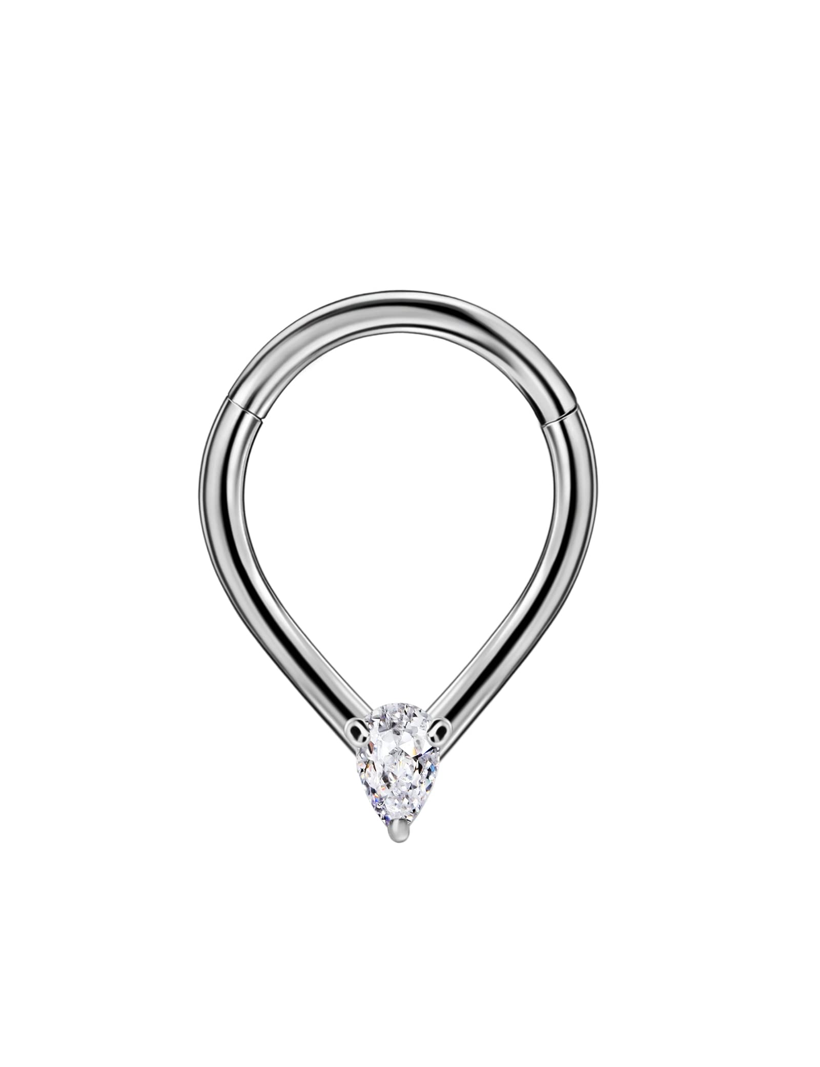 FANSING Titanium Septum Rings for Women 16 Gauge Septum Clicker Clear Cubic Zirconia Septum Piercing Rings 16g Septum Jewelry 8mm Teardrop Septum Ring Hoop