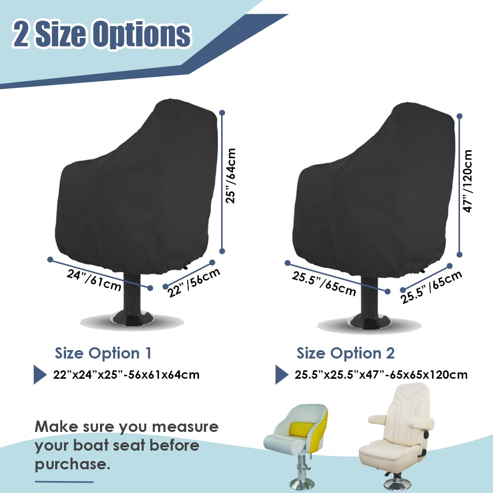 Gicov Boat Seat Cover 2 Pack Waterproof Captain Chair Cover Weather Resistant Pedestal Pontoon Captain Boat Bench Chair Seat Cover Helm Chair Protective Cover Black